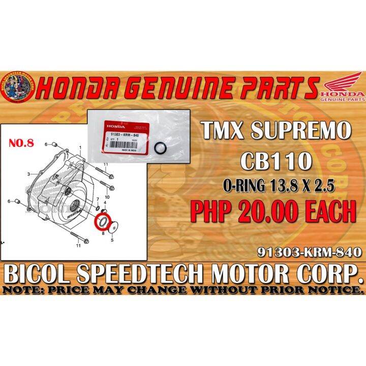 TMX SUPREMO/CB 110 O-RING 13.8X2.5 (HPI) (91303-KRM-840) | Lazada PH