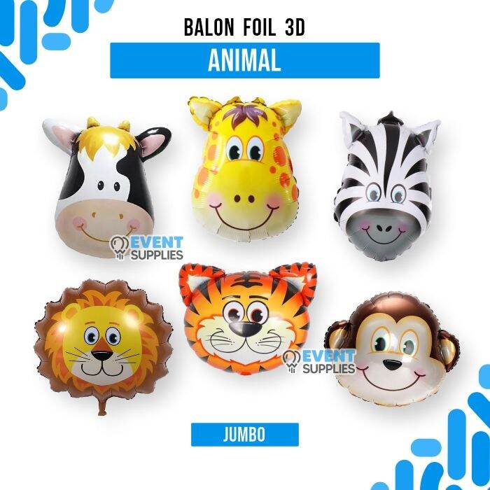 Balon Foil Karakter Hewan Jungle Macan Jerapah Zebra Singa Animal Ulang ...
