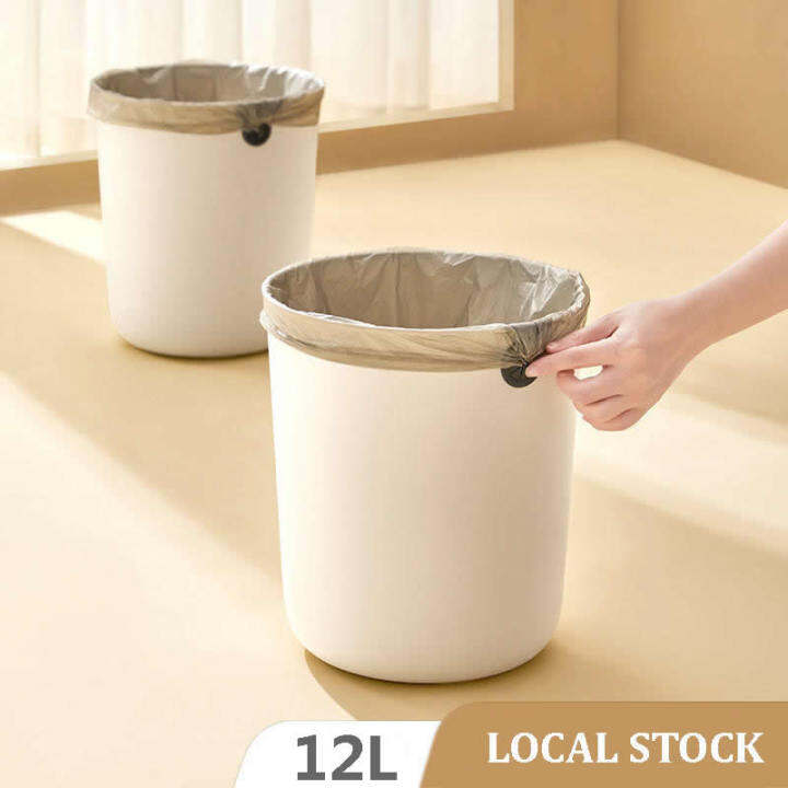 12L Round Plastic Garbage Can Trash Can for Bathroom Bedroom Kitchen Waste Basket for Home and ...