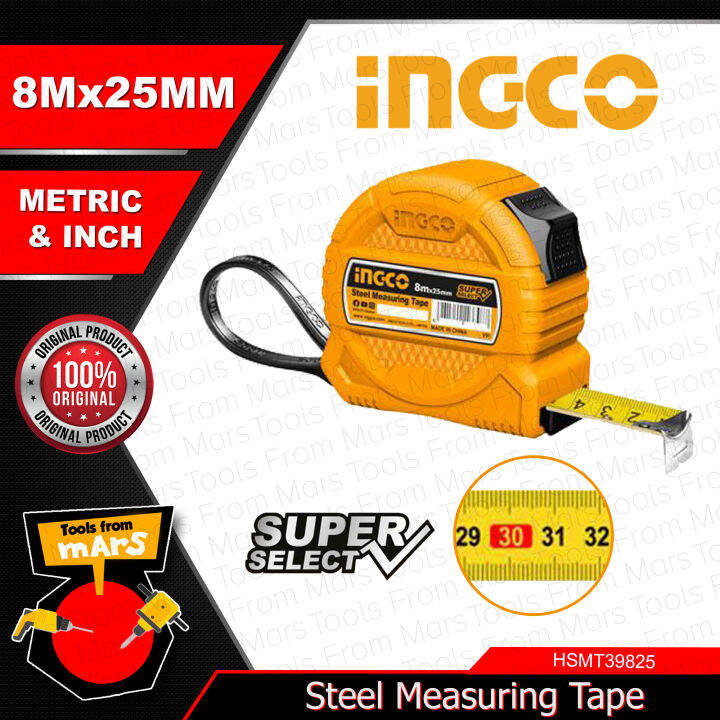 INGCO STEEL MEASURING TAPE 8M WITH METRIC AND INCH HSMT39825 HT •TOOLS ...