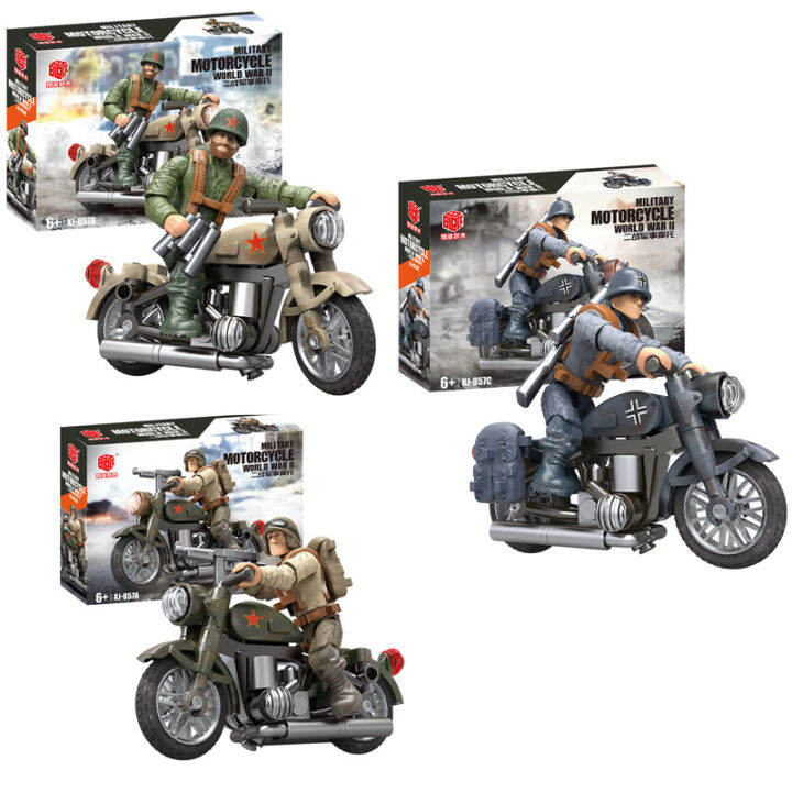 New WWII Action Figure Blocks 1:36 Retro Motorcycle Soldier Figures ...