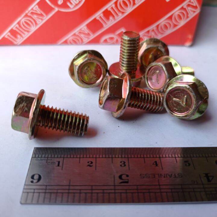 FLANGE BOLT M8X16 PANJANG 1,6CM / MOON LION 7T / BAUT TOPI M8 X 16 KUNING KUNCI 12 | Lazada ...