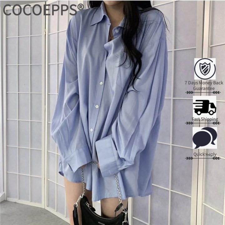 COCOEPPS เสื้อแฟชั่นเสื้อเชิ้ตลำลองหลวมแขนยาวสีทึบ,เสื้อลำลองฤดูใบไม้ผลิและฤดูใบไม้ร่วงเสื้อคลุม ...