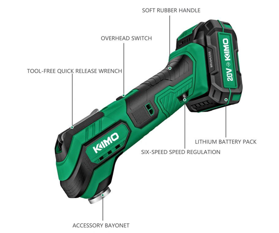 KIMO เครื่องตัด ขัด เซาะ อเนกประสงค์ ไร้สาย แบตเตอรี่ Li-ON 20V MAX 4.0Ah หรือ 2.0Ah ปรับระดับ ...