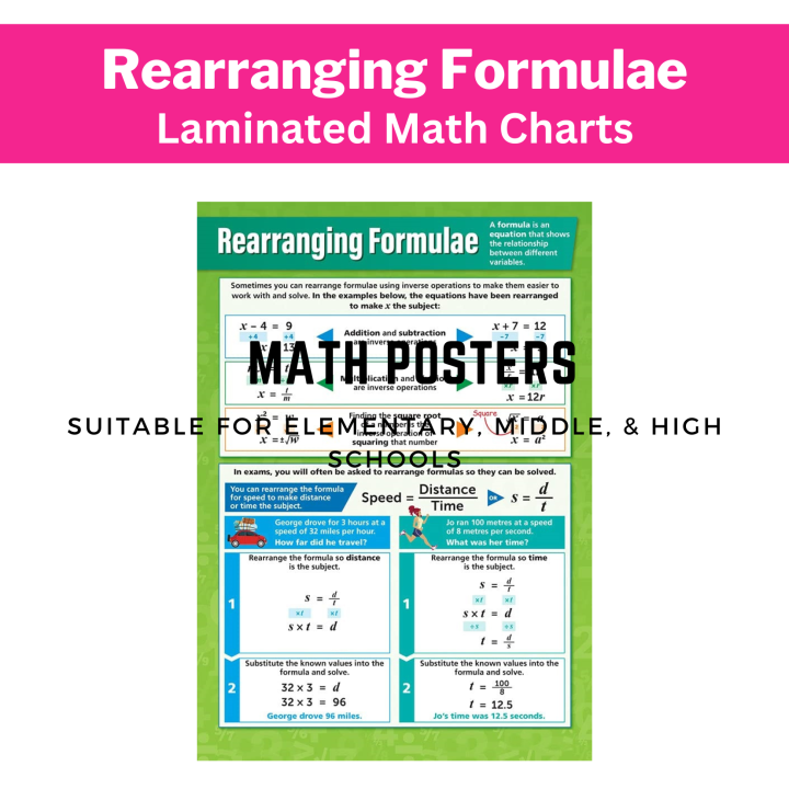 EDUCATIONAL MATH CHARTS REARRANGING FORMULAE MATH POSTERS CHARTS, BASIC ...
