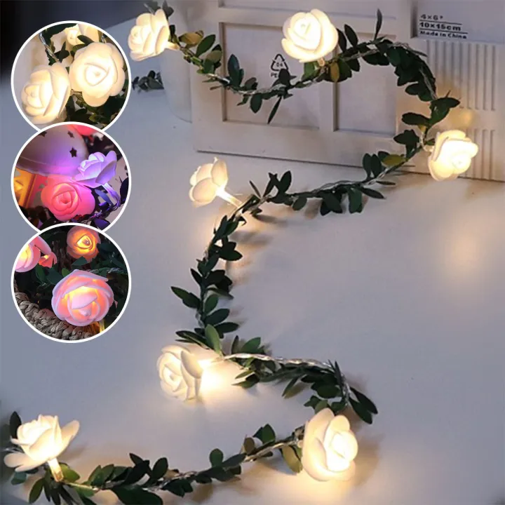 9.8ft Fake Rose Garland Light with 20leds Flower Lamp String 2 Modes ...