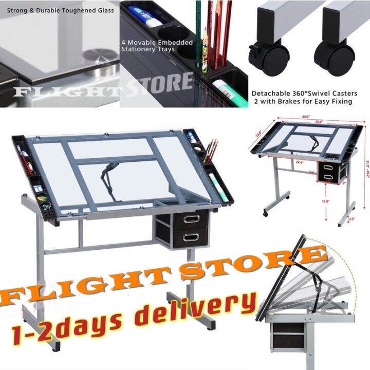 Drafting gl table with extra side table drawers and 2 pulleys | Lazada PH