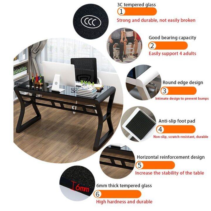 SHEEP Office Tempered glass Minimalist computer desk gaming table study ...