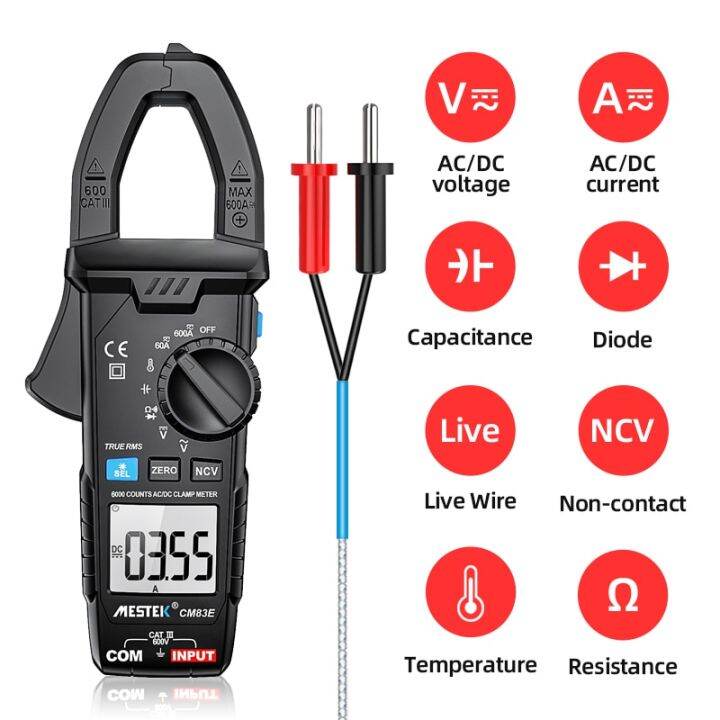Mestek Auto Range Digital Clamp Meter AC DC 600A Multimeter Capacitance ...
