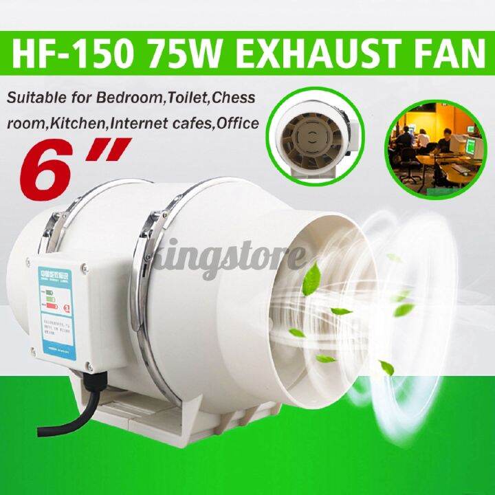 HYDROPONIC INLINE EXHAUST FAN 75W six inch round oblique flow ...