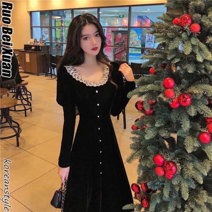 Ruo Bei Xuan ฤดูใบไม้ร่วงและฤดูหนาวของผู้หญิงใหม่ลูกไม้เย็บกำมะหยี่ ...