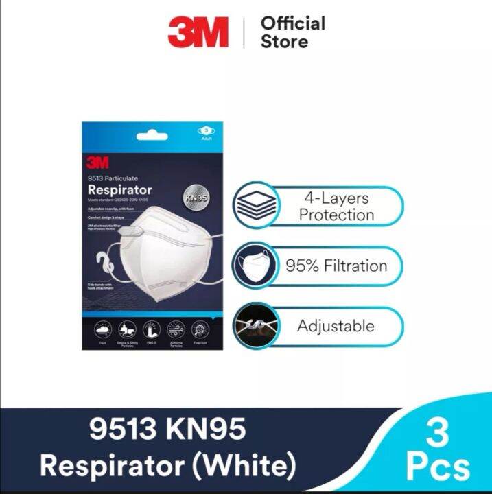 3M 9513 KN95 Respirator Griffin White Mask ( 3pcs/pack) - Adjustable ...