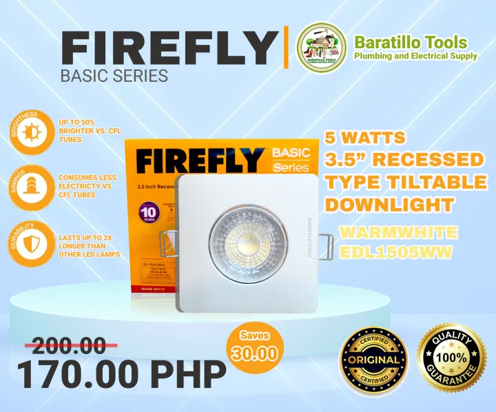 FIREFLY 3.5" Recessed Type Tiltable Downlight 5W Warmwhite EDL1505WW ...