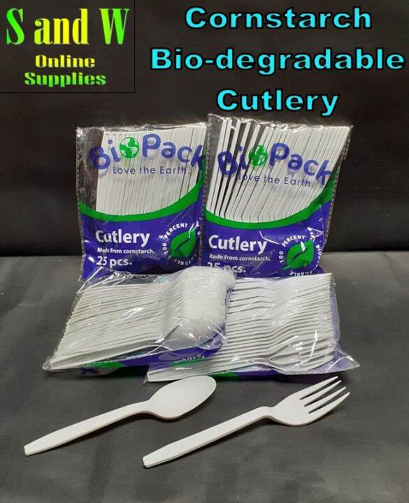 Cornstarch bio-degradable Spoon, Fork, Combi, 25 Pieces, Disposable ...
