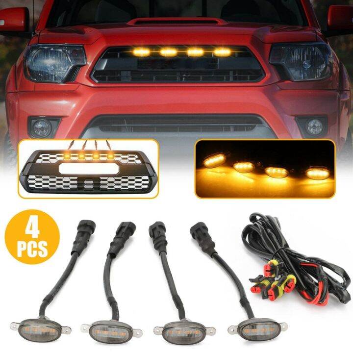 4X Raptor Style Smoked Lens Amber LED Front Grille Running Lights for ...