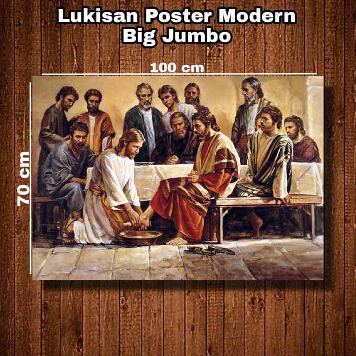 Lukisan Poster Modern Cetak Big Jumbo Foto Tuhan Yesus Membasuh Kaki ...