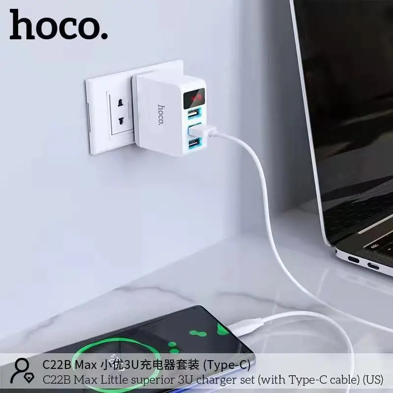 HOCO C22B MAXหัวชาร์จพร้อมา่ยชาร์จเร็ว5A 3USB LED รุ่นใหม่ล่าสุดของแท้ ...