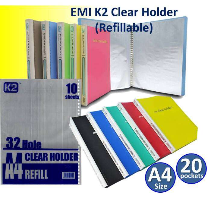 EMI K2 Clear Holder Document Holder Refillable A4 20 pockets (File Dokumen) 359A | Lazada