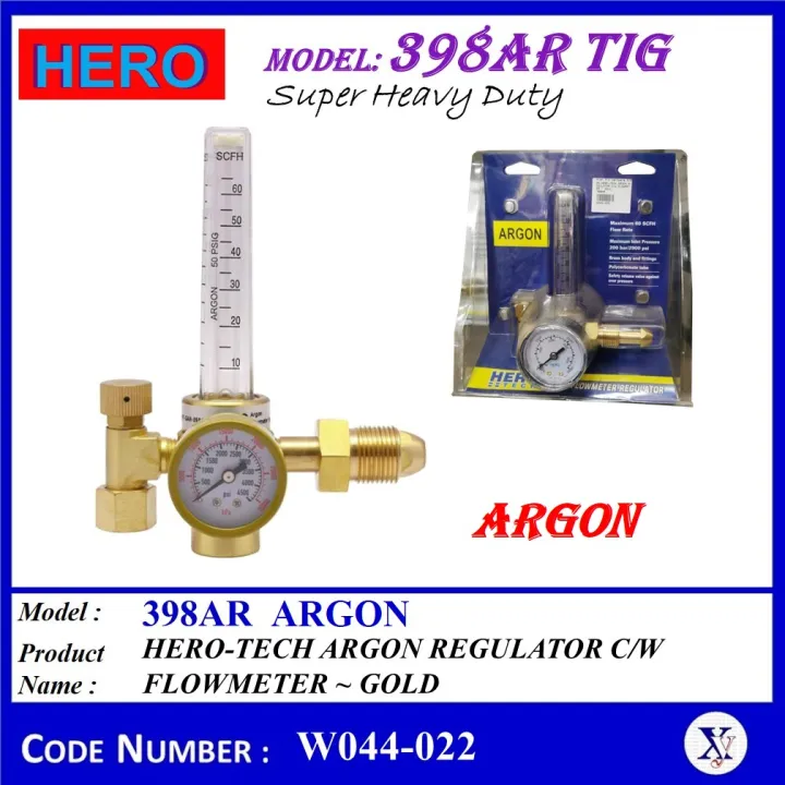 W044-022 398AR HERO-TECH ARGON GAS REGULATOR WITH FLOWMETER | GOLD COLOUR | Lazada