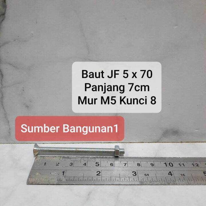 [10pcs] Baut JF 5 x 70 kepala rata skrup putih 7cm Kunci 8 Mur m5 baut ...