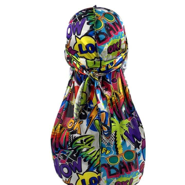 【Hot】 Men Silk Durag Graffiti Print Silky Durag Bandanas For Men Long ...