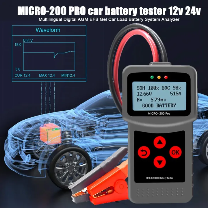 【Sunydeal】MICRO-200 PRO Car Battery Tester 12V 24V Multi-Language ...