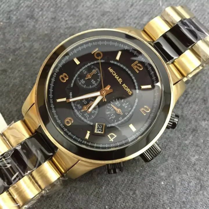 Authentic Michael Kors MK8265 Runway Chronograph Black Dial Gold-Tone ...