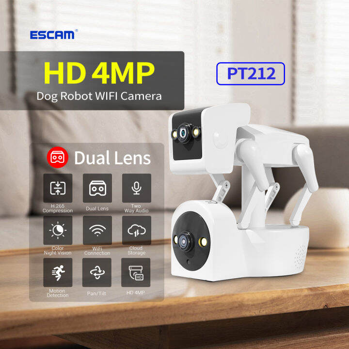 ESCAM หุ่นยนต์สุนัข PT212 4MP HD การตรวจจับการเคลื่อนไหวสีการมองเห็นได้ในเวลากลางคืนสองทางกล้อง ...