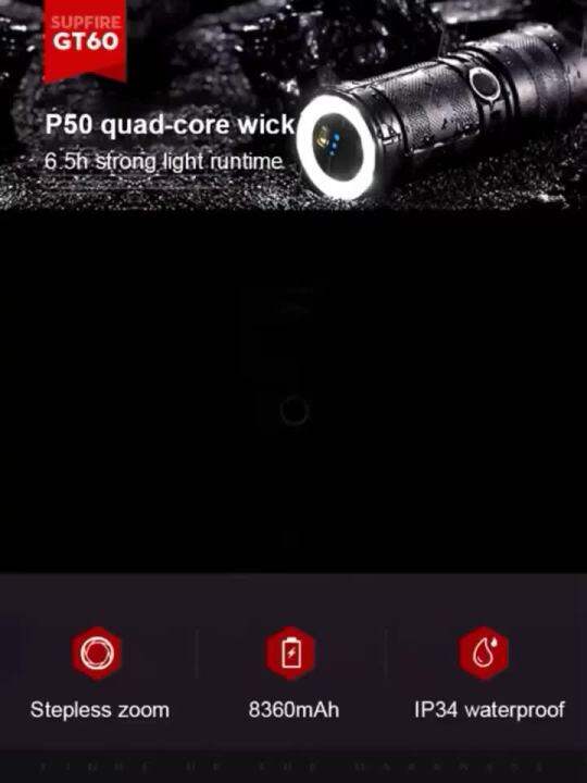 Superfire GT60 powerful flashlight 3300 lumens super bright P90 LED ...