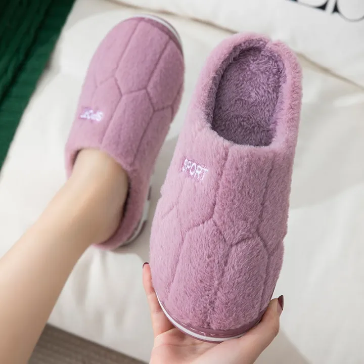 Female cotton slippers plush confined warm home tow men MAO lovers fall ...