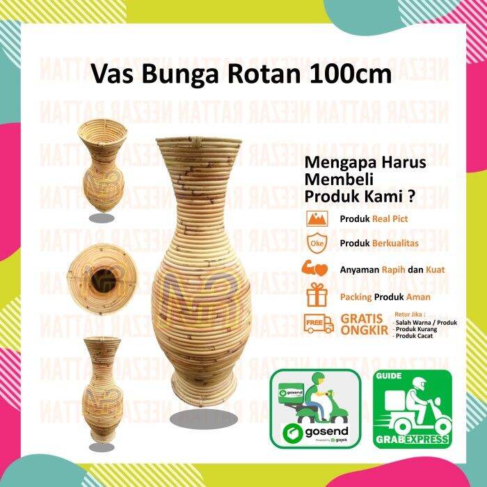 Grosir Vas Pot Guci Tempat Bunga dari rotan tinggi 100 cm Elegan ...
