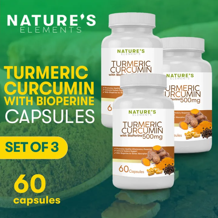 Set of 3 - Organic Pure Natural Turmeric Curcumin with Bioperine ...