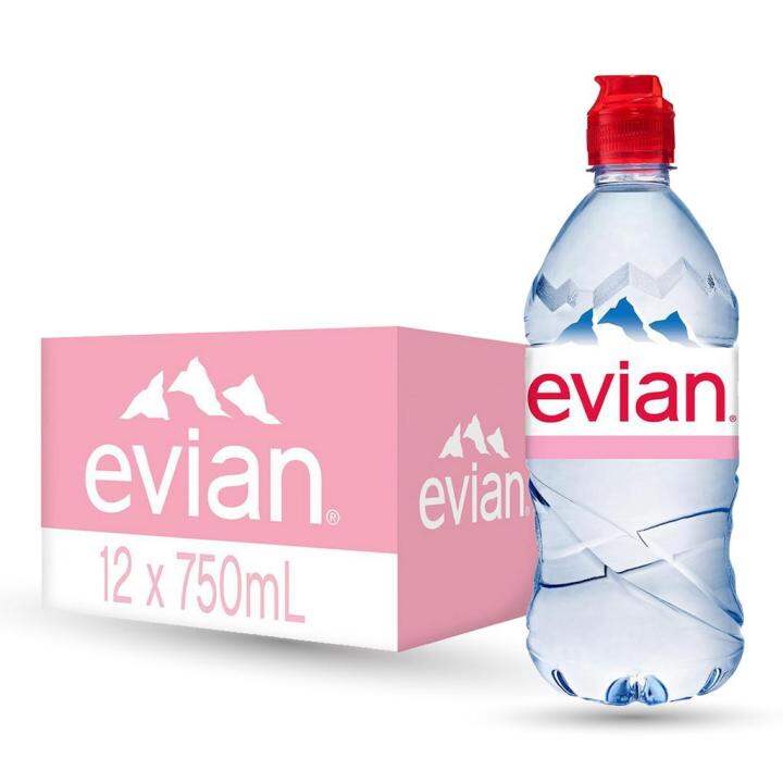 น้ำแร่ Evian ขนาด 750 ml (Sports Cap) มี 12 ขวด | Lazada.co.th
