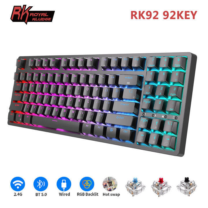 Royal Kludge RK92 2.4Ghz Wireless/Bluetooth/Wired Mechanical Keyboard ...