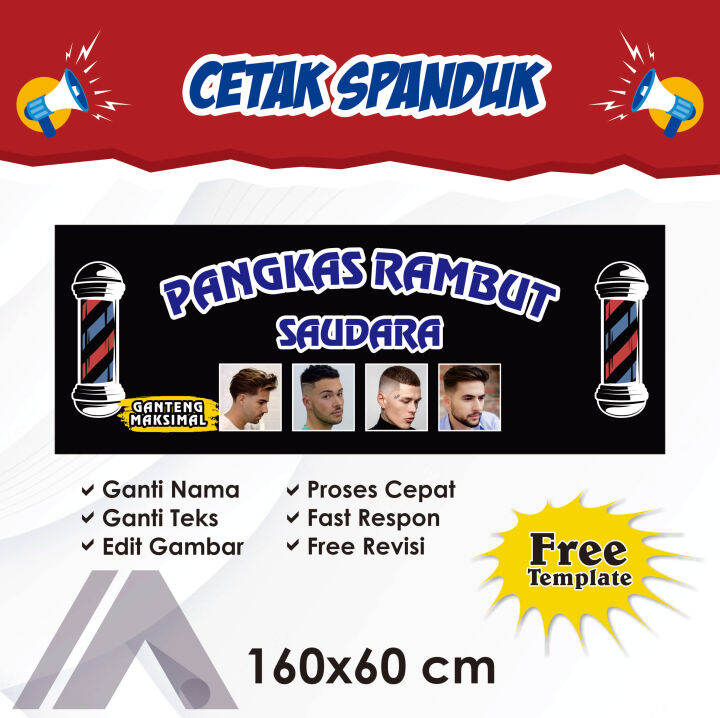 Cetak Spanduk Banner Pangkas Rambut Barbershop Ukuran 160x60 Bisa ...