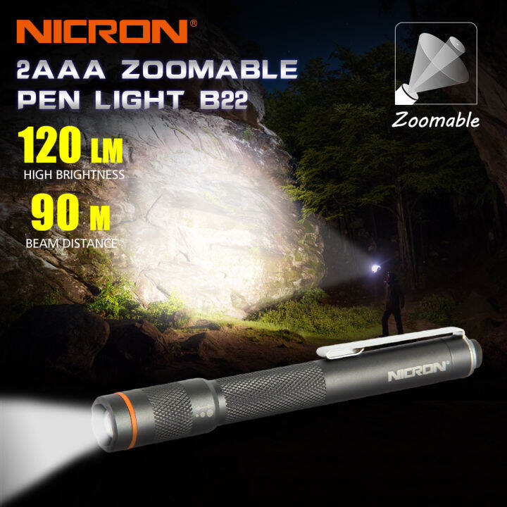 NICRON ไฟฉาย LED B22 1W 2xAAA ปากกาสีไฟฉาย 120LM 61 เมตรระยะลำแสงกันน้ำ ...