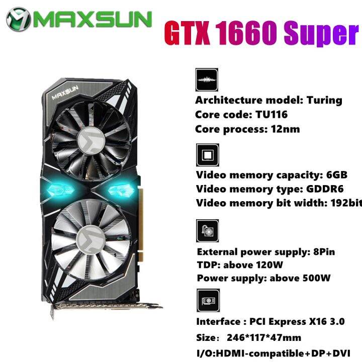 MAXSUN GTX 1660ซุปเปอร์เทอร์มิเนเตอร์6G กราฟิกการ์ด GDDR6 GPU 192บิตวิดีโอเกม12Nm สำหรับ ...