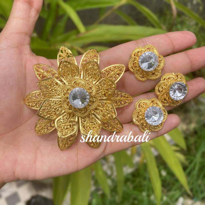 Set Bros Kancing Peniti Bunga Tunjung Sirkon Alpaka Pin Kebaya Wedding Pengantin Bali | Lazada ...