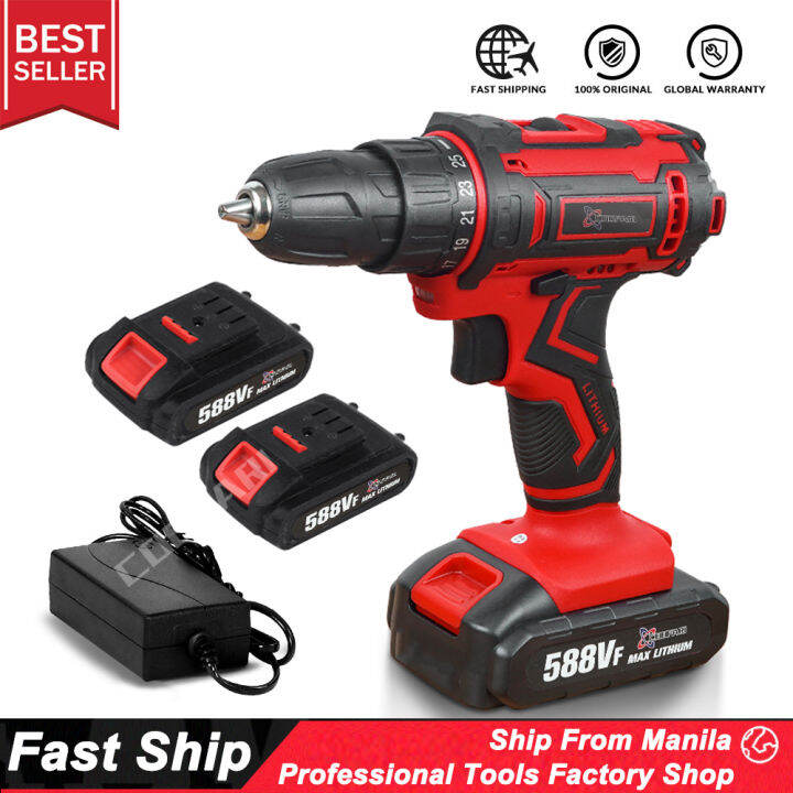 Cordless Drill With 2pcs Batteries Cordless Electric Drill Double Speed ...