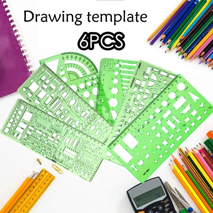 ♥Rulers 6 Pcs Architect Multi Purpose Drawing Template Set Technical ...