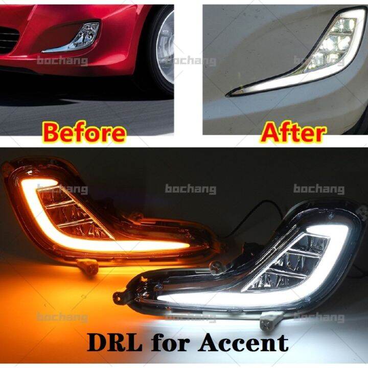 （bochang)）1 Pair Car Daytime Running Light DRL LED Daylight Fog Lamp for Hyundai Accent 12-17 ...