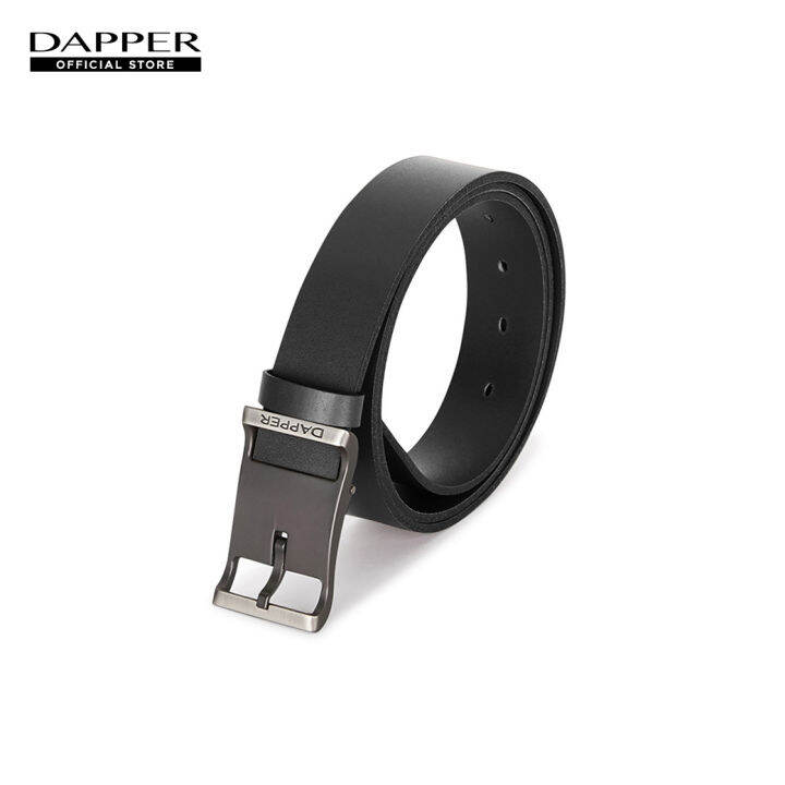 DAPPER เข็มขัดผู้ชาย หนังแท้ Center Bar Pin Buckle Belt สีดำ | Lazada.co.th