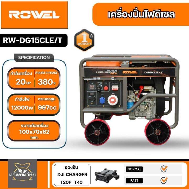 ROWEL เครื่องปั่นไฟ รุ่น DG15CLE/T 380V 12000วัตต์ 20แรงม้า (กุญแจ ...