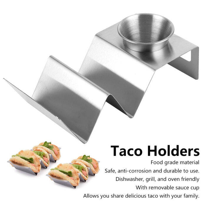2 Pack Taco Holder Taco Stand Stainless Steel Taco Rack With Salad Cups ...