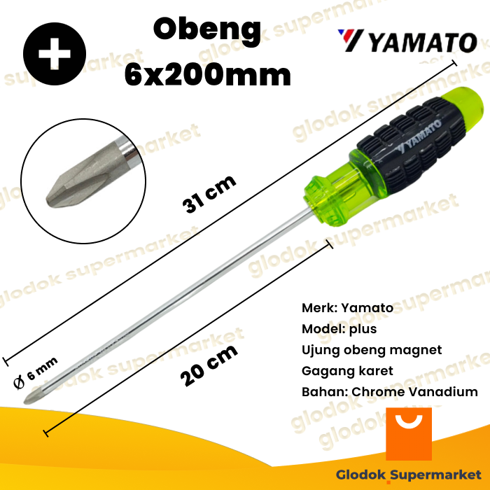 Obeng Plus 8 inch Yamato Diameter 6mm Panjang Besi 20cm Magnet Gagang ...