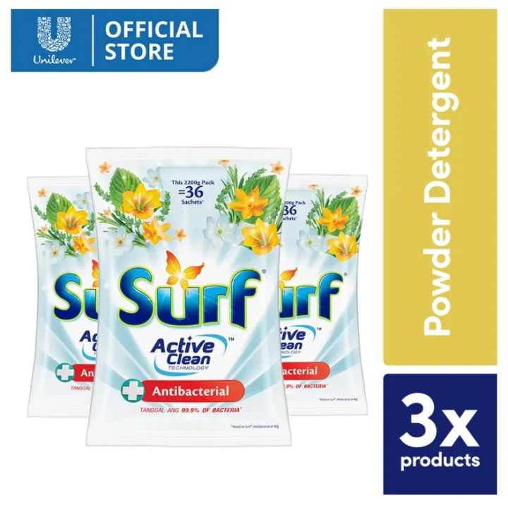 Surf Antibacterial Laundry Powder Detergent 2.2kg Pouch 3x | Lazada PH
