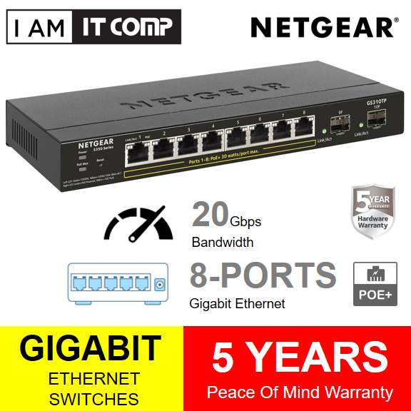 NETGEAR GS310TP 10-Port Gigabit Ethernet Smart Managed Pro PoE Switch ...