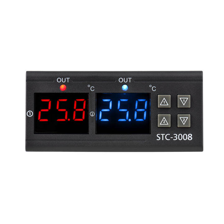 Digital Temperature Controller STC-3008 Intelligent Two-Way Temperature Regulator DC 12V ...