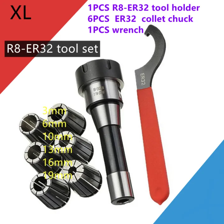 R8 inch milling tool holder +ER32 6PCS SInch spring collet+1PCS wrench ...