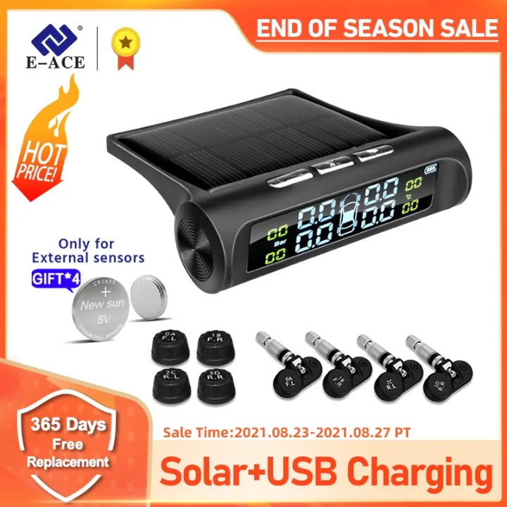 E ACE Solar Power TPMS Car Tire Pressure Alarm Monitor System Auto Security Alarm Systems Tyre ...